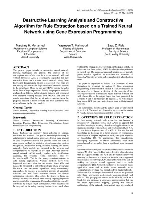 PDF Destructive Learning Analysis And Constructive Algorithm For Rule