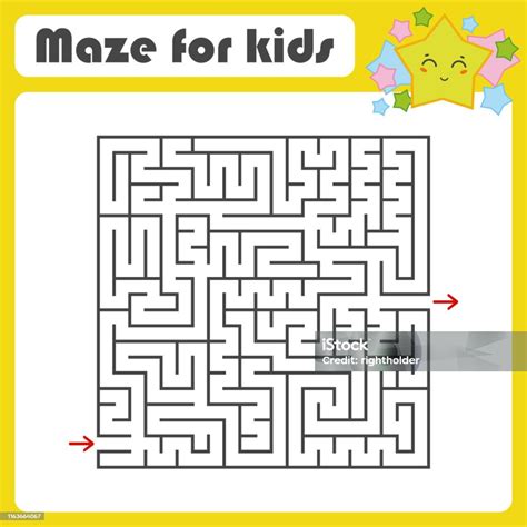 입구와 출구가있는 검은 정사각형 미로 사랑스러운 만화 스타와 함께 흰색 배경에 격리 된 간단한 평면 벡터 그림입니다 0명에 대한 스톡 벡터 아트 및 기타 이미지 Istock