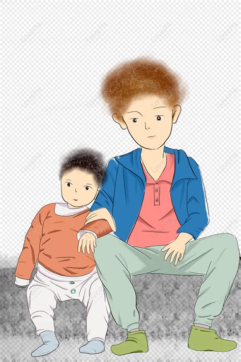 도로에 앉아있는 두 명의 작은 소년 Png 일러스트 무료 다운로드 Lovepik