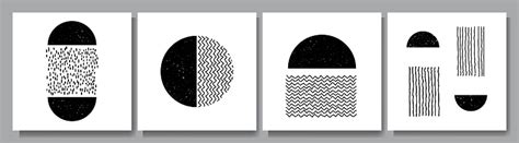 벡터 그림입니다 북유럽 개념 스칸디나비아 스타일 흑백 색상 빈티지 소셜 미디어 템플릿 블로그 게시물 사각형 배너에 대한 디자인 요소 추상 컬렉션입니다 그려진 선과 모양