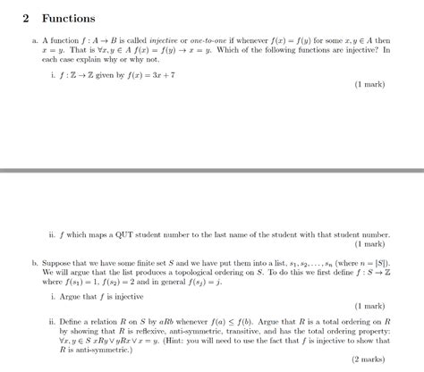Solved 2 Functions A A Function F A B Is Called Injective