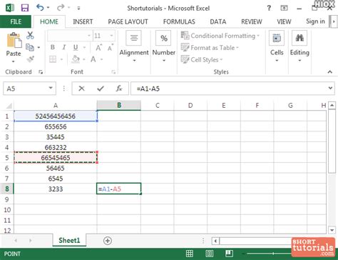 Subtract Numbers Ms Excel 2013