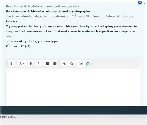 Solved Short Answer 6 Modular Arithmetic And Cryptography Chegg Com