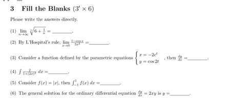 Solved 3 Fill The Blanks 3′×6 Please Write The Answers