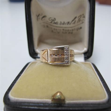 Vintage 14k Yellow Gold Diamond Buckle Band Ring Etsy