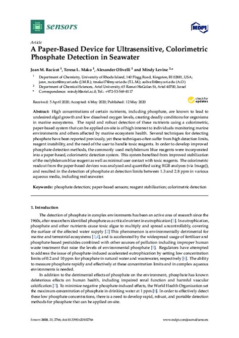 Pdf A Paper Based Device For Ultrasensitive Colorimetric Phosphate Detection In Seawater