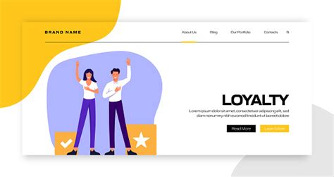 방문 페이지 템플릿 웹 사이트 배너 광고 및 마케팅 자료 온라인 광고 비즈니스 프레젠테이션 등에 대한 충성도 개념 벡터 일러스트레이션 Brand Name Online
