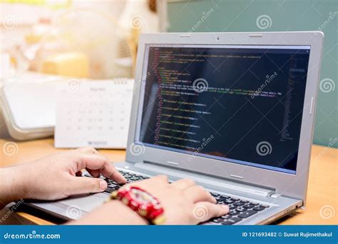 Developing Programming And Coding Technologies On Desk Website Stock
