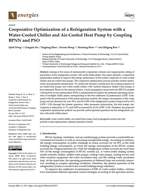 cooperative optimization of a refrigeration system pdf heat pump engineering thermodynamics