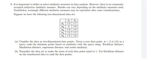 Solved 8 It Is Important To Define Or Select Similarity