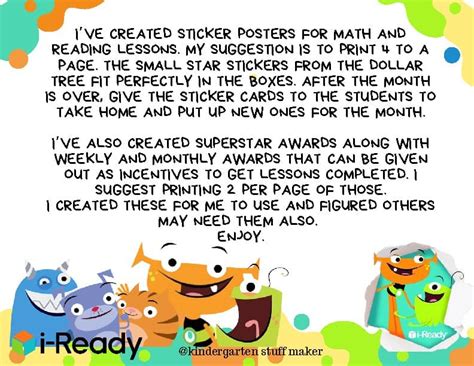 I Ready Sticker Chart And Awards By Kindergarten Stuff Maker Tpt