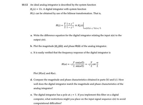 Solved 12 An Ideal Analog Integrator Is Described By The