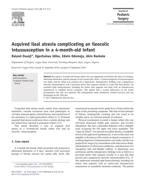 Pdf Acquired Ileal Atresia Complicating An Ileocolic Intussusception