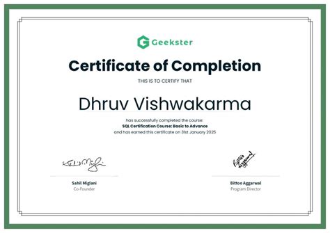 Ive Successfully Completed The Sql Certification Course Basic To Advance And Gained In Depth