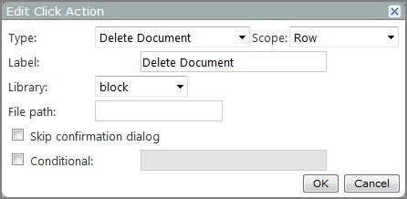 Delete Document Click Action Options