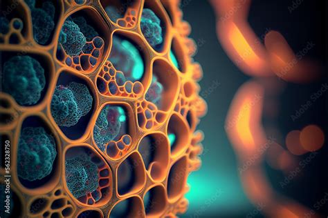 Abstract Blurred Orange Blue Colored Microscopic Cells And Bacteria Illustration With Copy Space