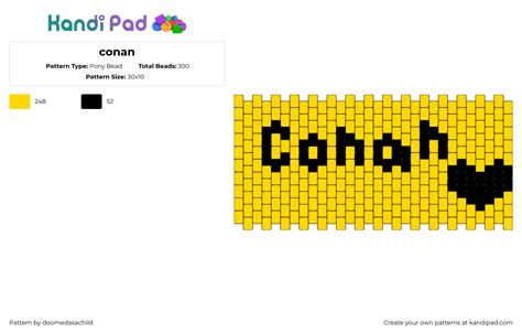 Conan Pony Bead Pattern Kandi Pad Kandi Patterns Fuse Bead Patterns Pony Bead Patterns