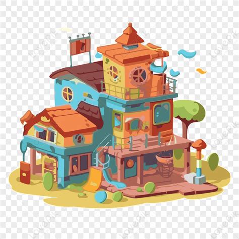 클럽 하우스 클립 아트 놀이터와 만화 스타일 화려한 집 벡터미술창문 Png 일러스트 무료 다운로드 Lovepik