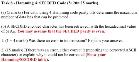 Solved Task 8 Hamming And Secded Code 520 25 Marks A