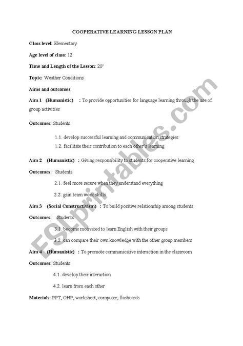 Cooperative Learning Lesson Plan Esl Worksheet By Sevcannn