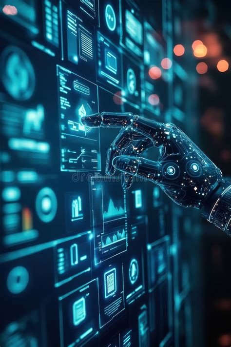 Robotic Hand Interacting With Futuristic Digital Holographic Interface