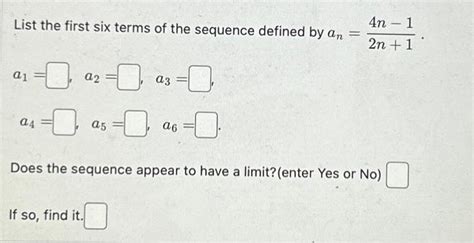 Solved List The First Six Terms Of The Sequence Defined By