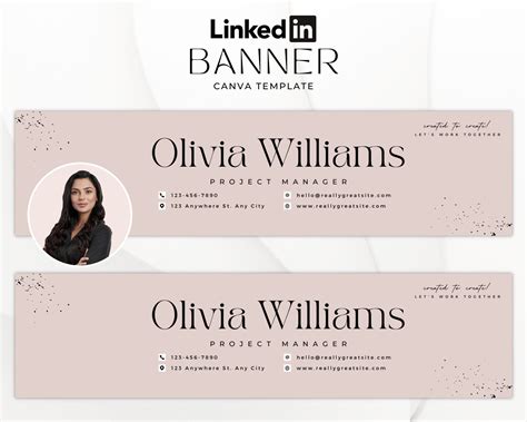 Linkedin Banner Diy Canva Template Professional Linkedin Background Contact Info Web Banner