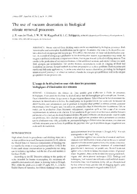 Pdf The Use Of Vacuum Deaeration In Biological Nitrate Removal Processes