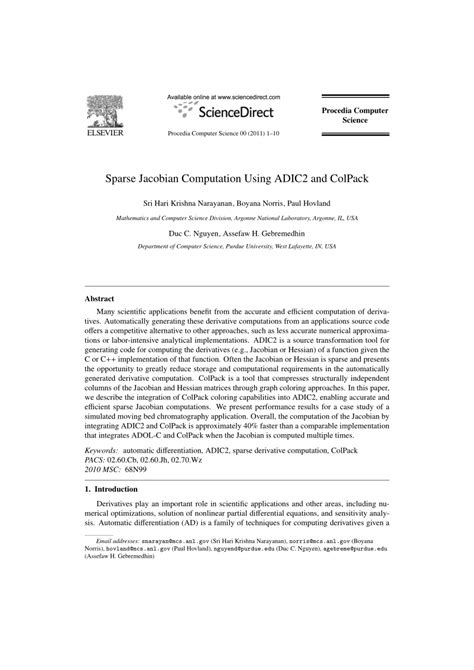Pdf Sparse Jacobian Computation Using Adic2 And Colpack