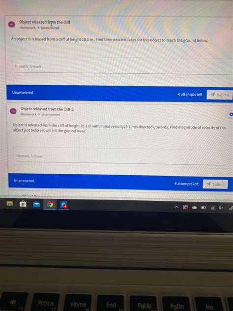Solved Object Released From The Cliff Homework Unanswered Chegg