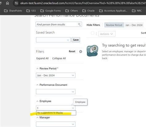 Employee Filter In Performance Document Is Not Showing Any Employees