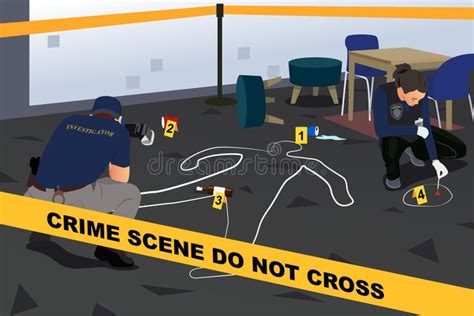 Criminal Investigator Working On A Crime Scene Vector Illustration