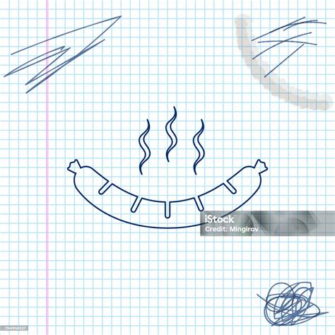 흰색 배경에 격리 된 증기 선 스케치 아이콘소시지 구운 소시지와 아로마 사인 벡터 일러스트레이션 고기에 대한 스톡 벡터 아트 및 기타 이미지 Istock