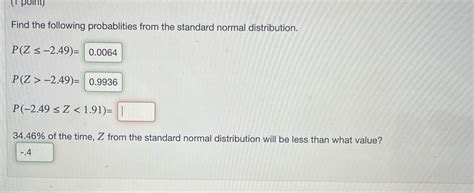 Solved Find The Following Probablities From The Standard