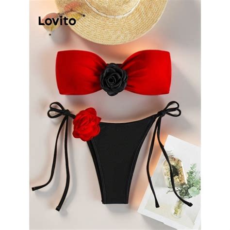 Lovito Conjuntos De Biquíni Casual Simples Com Cordão Para Mulheres Lna55253 Shopee Brasil