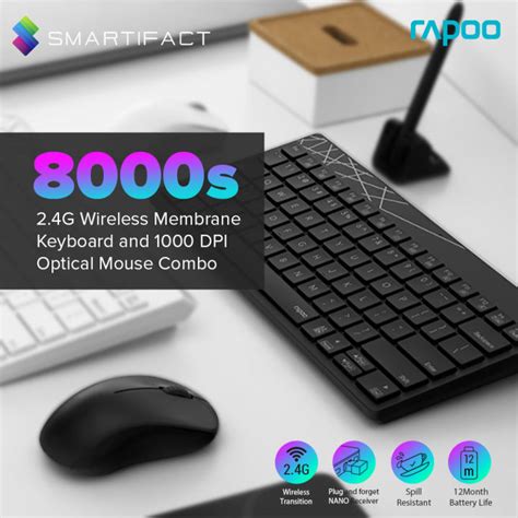 Rapoo 8000s Wireless Bluetooth Keyboard Mouse Set 2 4G Wireless Membrane Keyboard And 1000 DPI