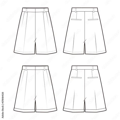 Womens Bermuda Shorts Fashion Vector Sketch Technical Drawing
