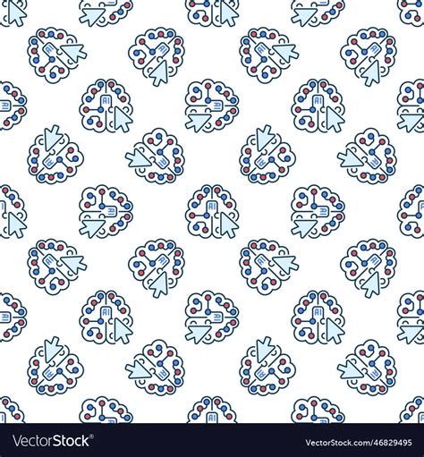 Ai Brain And Mouse Cursor Colored Seamless Pattern