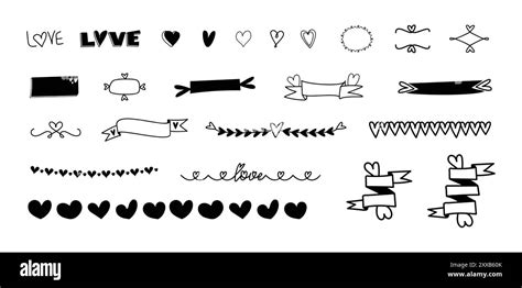 Set Of Love Labels And Doodles Designs Scroller And Ribbon Design Stock Vector Image And Art Alamy