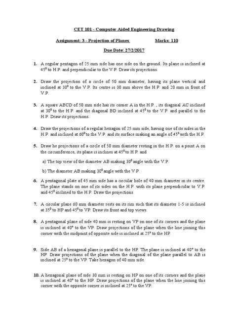 Assignment 3 Projection Of Planes Pdf