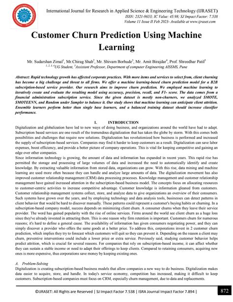 Customer Churn Prediction Using Machine Learning By Ijraset Issuu
