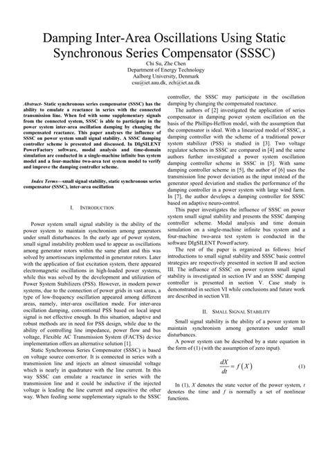 Pdf Damping Inter Area Oscillations Using Static Synchronous Series Compensator Sssc