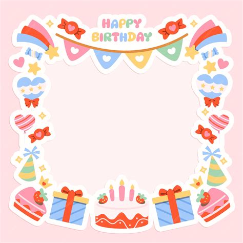 다채로운 생일 스티커 프레임 배경 프리미엄 벡터