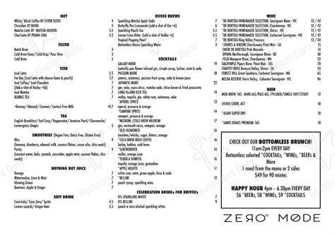 Menu At Zero Mode Cafe Box Hill