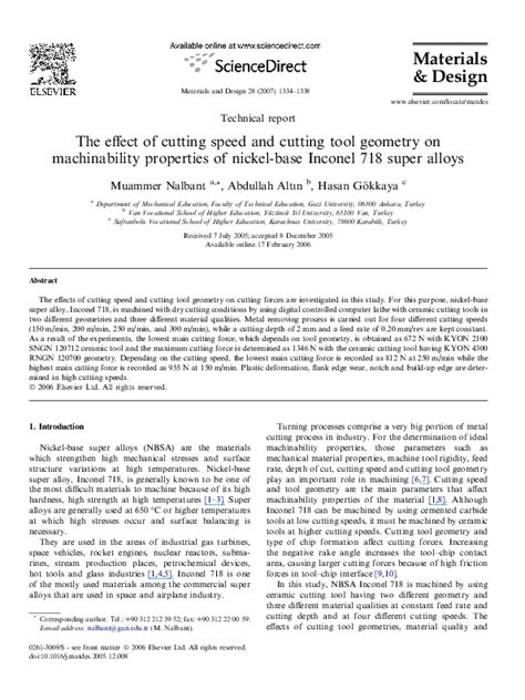 Pdf The Effect Of Cutting Speed And Cutting Tool Geometry On