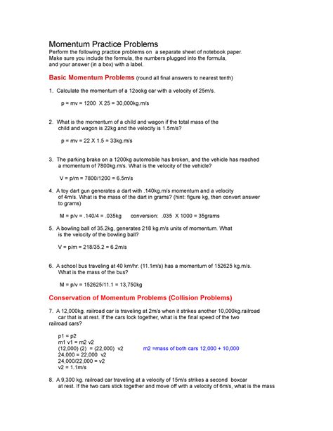 Momentum Practice Problems Momentum Practice Problems Perform The