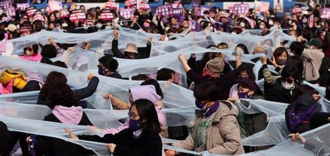 Women In Korea Protesting Against Gender Inequality Sexual Harassment