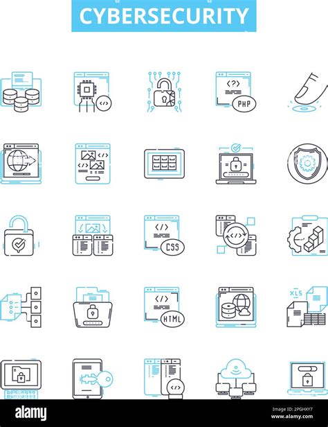 Cybersecurity Vector Line Icons Set Cybersecurity Cyberdefense Cyberattack Network Security