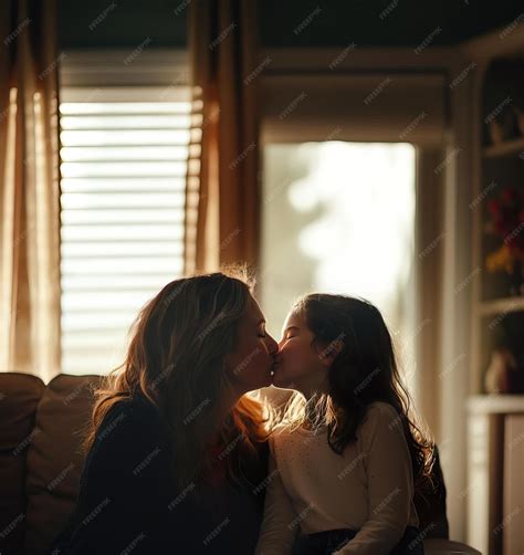 A Heartwarming Moment Between A Mother And Daughter Sharing A Kiss In A