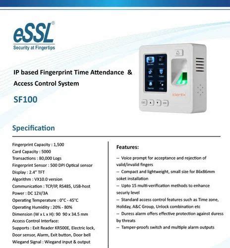 ESSL SF100 Biometric Time And Attendance Machine At 13000 Piece Access Control System In
